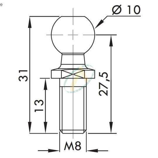 Rotule acier diamètre 10 mm fileté M8 pour cage longueur 27,5 mm