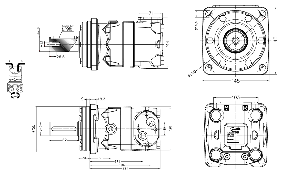 Moteur Danfoss 400 cm3 de type OMT avec Flasque 4 trous